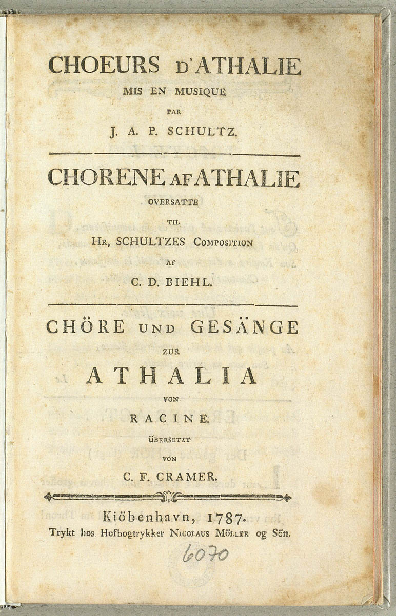 J.A. P. Schulz' musik til Jean Racines 'Athalie' opført privat i ...